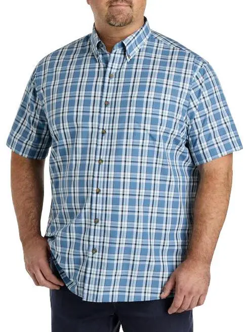 HARBOR BAY BY DXL Big & Tall Easy-care Tonal Medium Plaid Sport Shirt - Blue