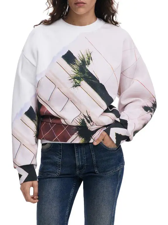 Desigual Abstract Print Crewneck Sweatshirt - White Multi