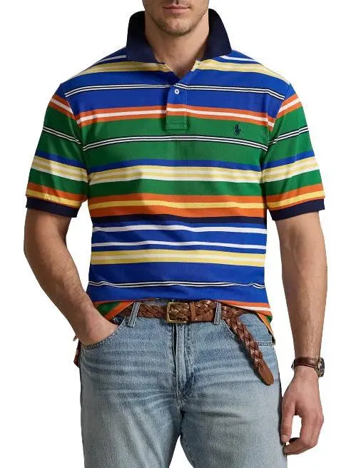 Polo Ralph Lauren Big & Tall Striped Mesh Polo Shirt - Cruise Green Multi