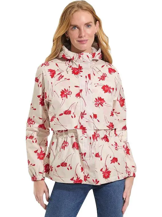 LANDS' END Squall Packable Rain Jacket - Ivory Latte Tossed Floral