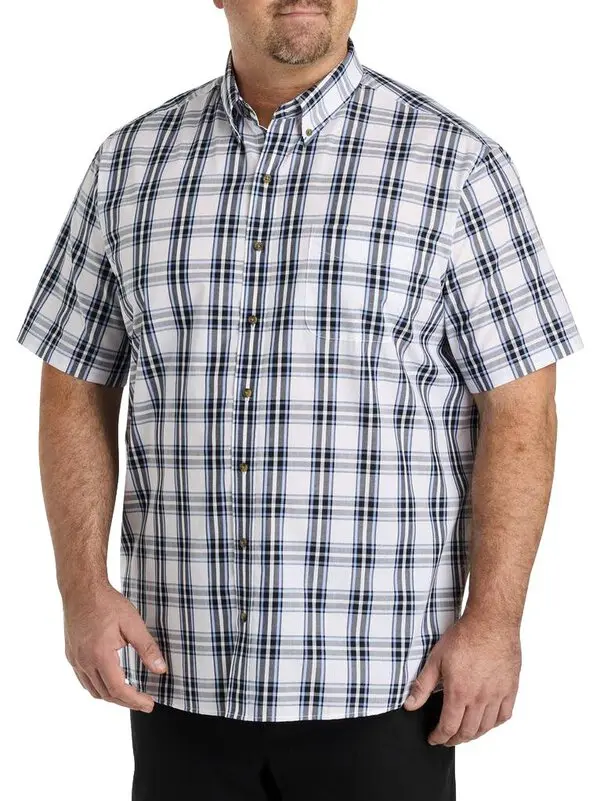HARBOR BAY BY DXL Big & Tall Large Plaid Sport Shirt - Black White