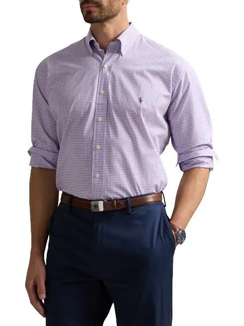 Polo Ralph Lauren Big & Tall Gingham Stretch Poplin Sport Shirt - Lavender And White