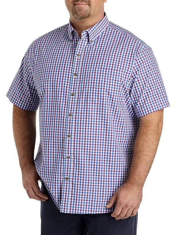 HARBOR BAY BY DXL Big & Tall Easy-care Check Sport Shirt - Blue Purple