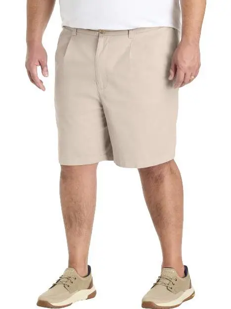 HARBOR BAY BY DXL Big & Tall Waist-relaxer Pleated Shorts - Stone