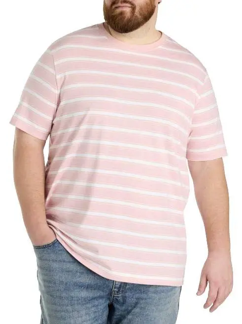HARBOR BAY BY DXL Big & Tall Moisture-wicking Striped T-shirt - Silver Pink