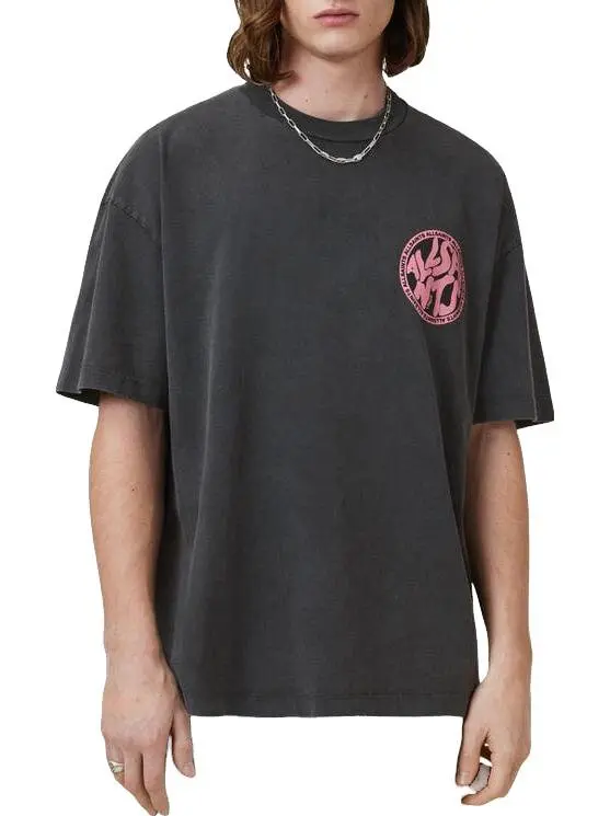ALLSAINTS Distortion Graphic T-shirt - Washed Black/ Pink