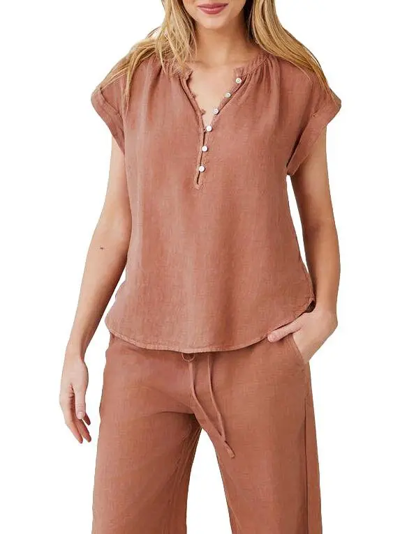 Bella Dahl Short Sleeve Linen Top - Terracotta Brown
