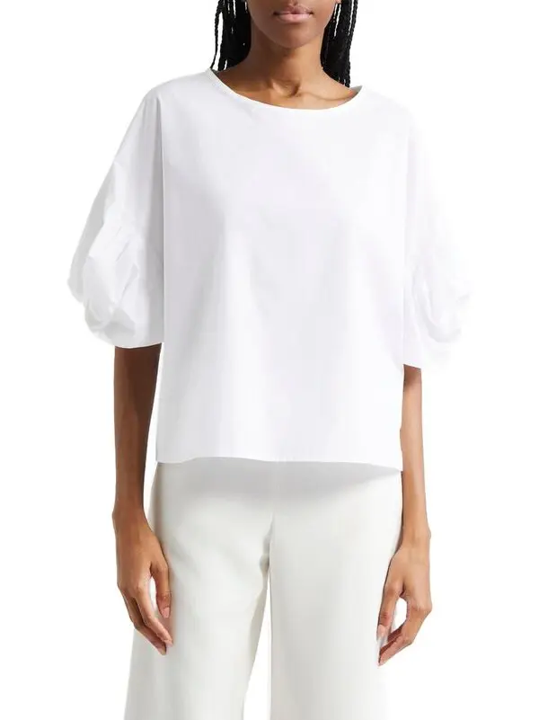 Emporio Armani Cotton Poplin Pullover Top - Solid White