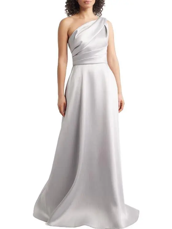 Amsale One-shoulder Mikado Gown - Platinum