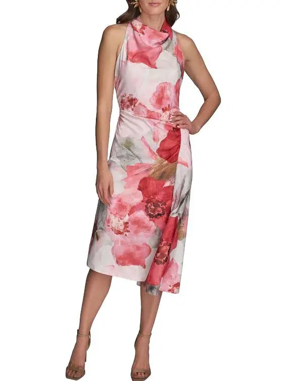 Donna Karan New York Floral Ruffle Wrap Dress - Spring Mel