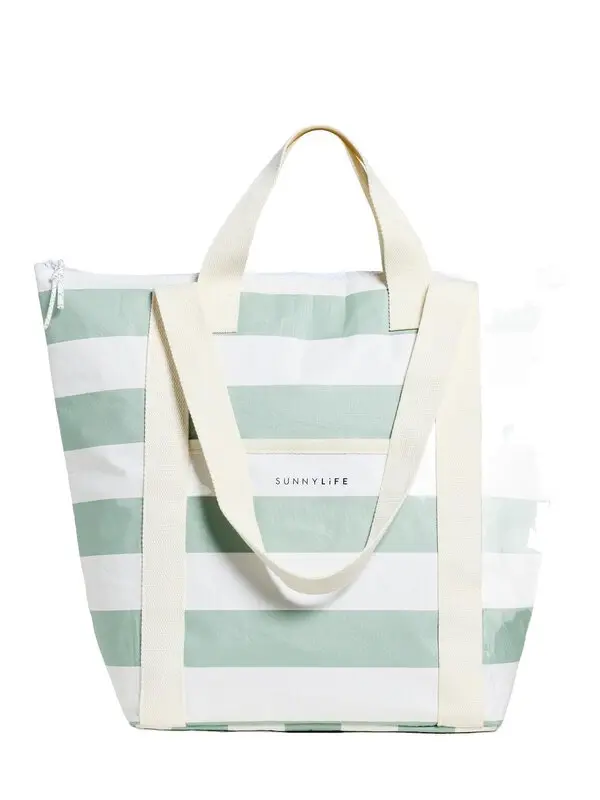 SUNNYLIFE Cooler Tote Bag - Sage Stripe