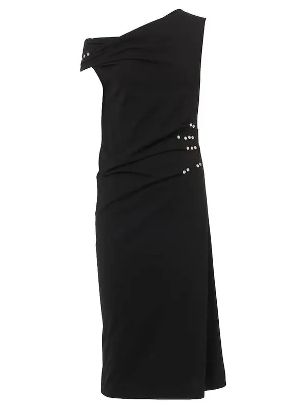 Dries Van Noten Gathered Embellished Jersey Midi Dress - Black