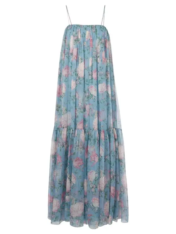 Chloé Floral Silk Muslin Maxi Dress - Blue