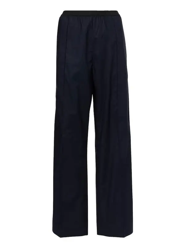 Plan C High-rise Cotton Straight Pants - Blue