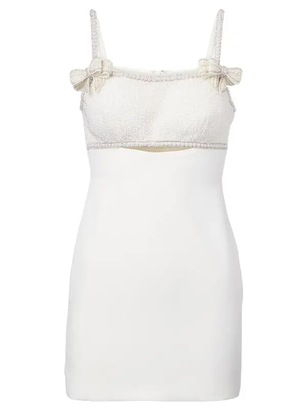 SELF-PORTRAIT Faux Pearl-embellished Crêpe Minidress - White