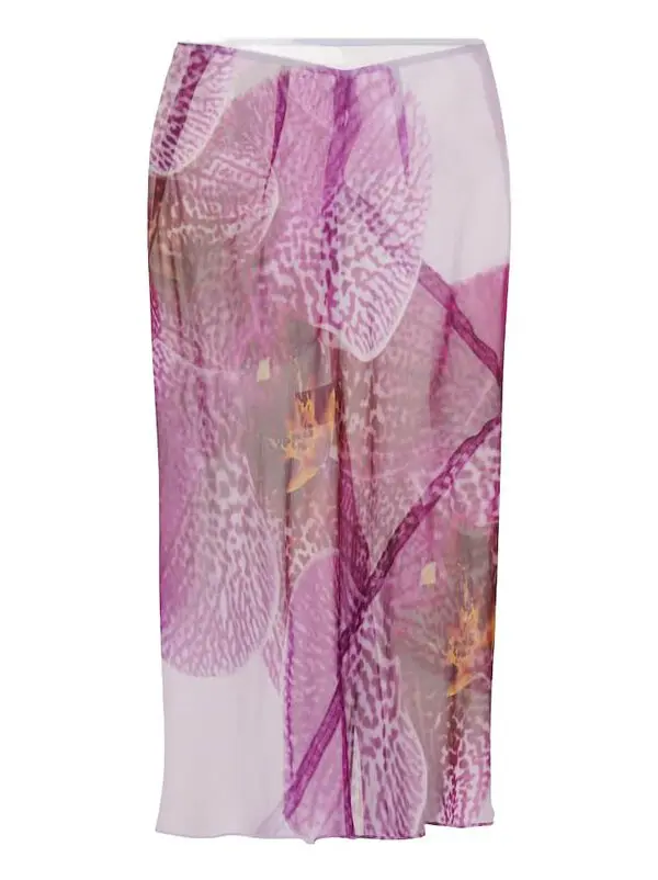 Dries Van Noten Printed Silk Midi Skirt - Pink