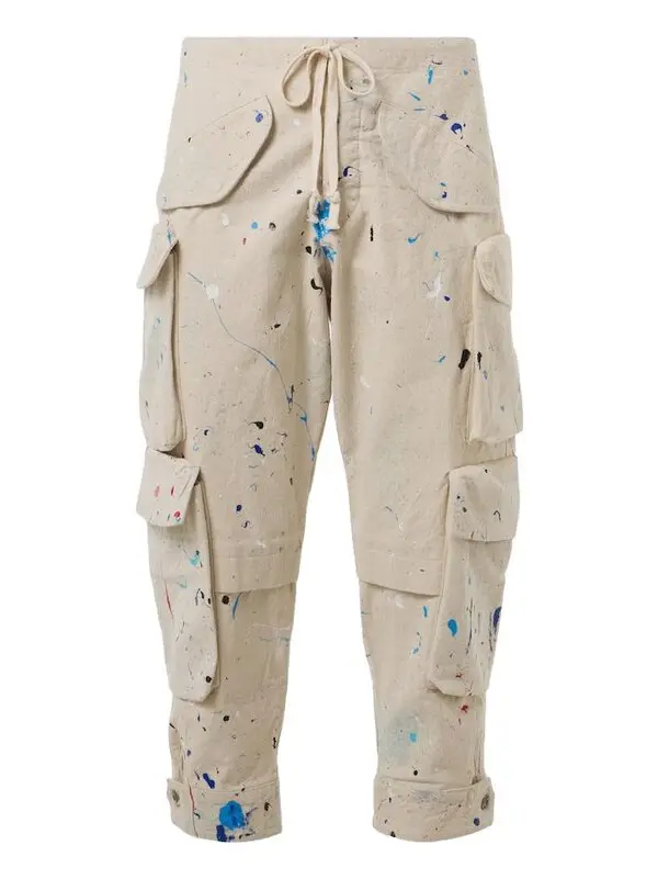 GREG LAUREN Printed Cotton Cargo Pants - Neutrals