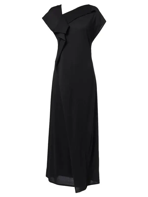 Plan C Asymmetric Draped Midi Dress - Black