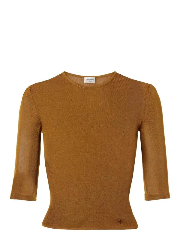 Saint Laurent Cassandre Knitted Top - Brown