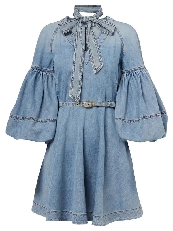 Zimmermann Tie-neck Denim Mini Dress - Blue