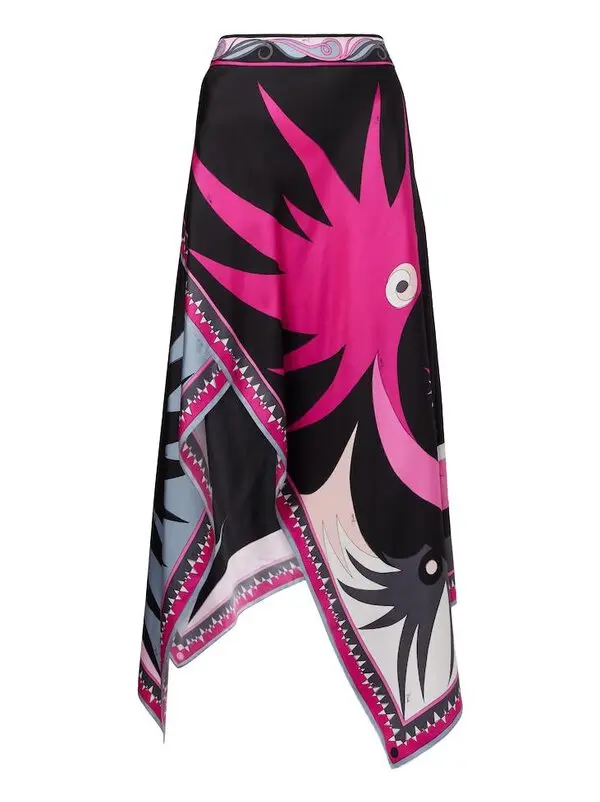 Emilio Pucci Stella Asymmetric Silk Midi Skirt - Black