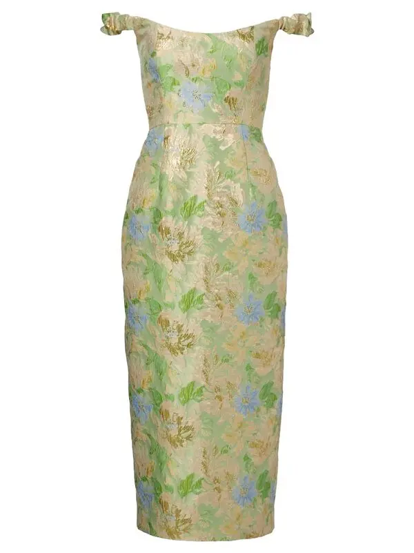 MARKARIAN Floral Brocade Midi Dress - Blue