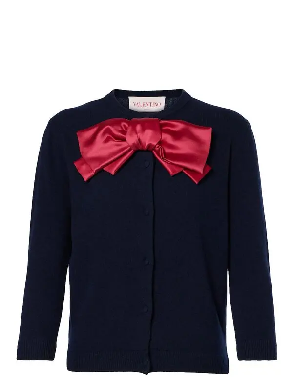 Valentino Garavani Bow-detail Wool Cardigan - Blue