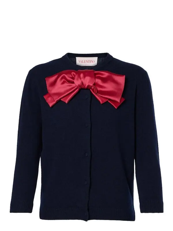 Valentino Garavani Bow-detail Wool Cardigan - Blue