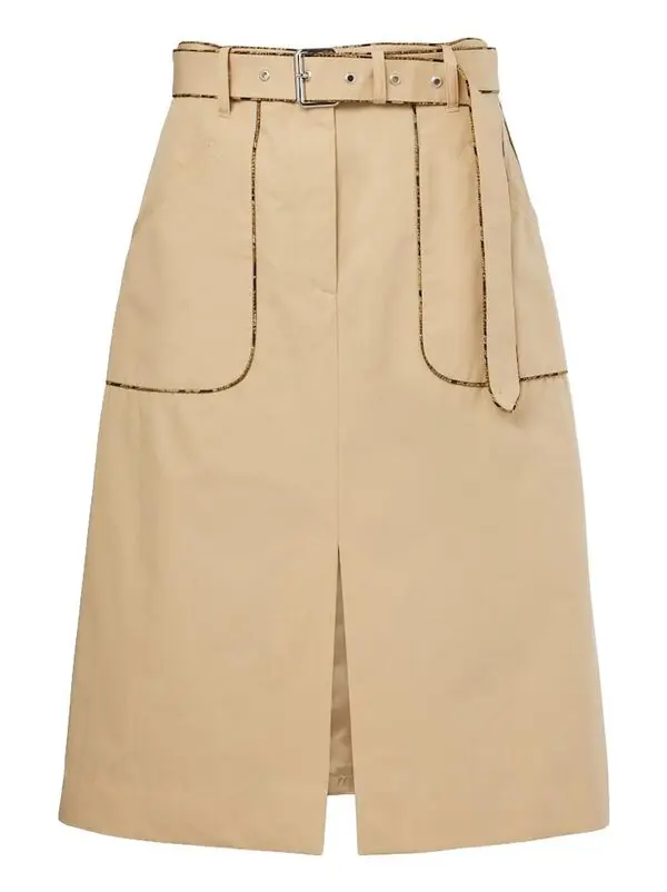 Dries Van Noten Belted Cotton Poplin Midi Skirt - Beige