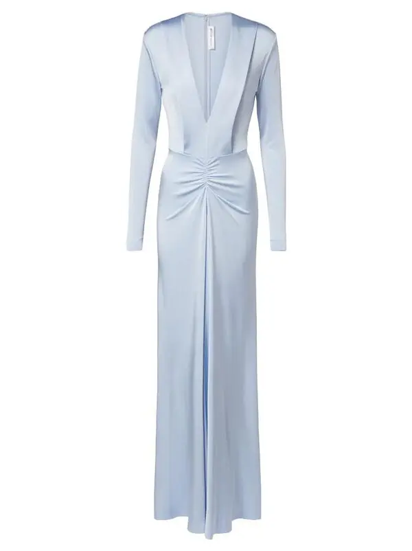 Victoria Beckham Gathered Jersey Gown - Blue