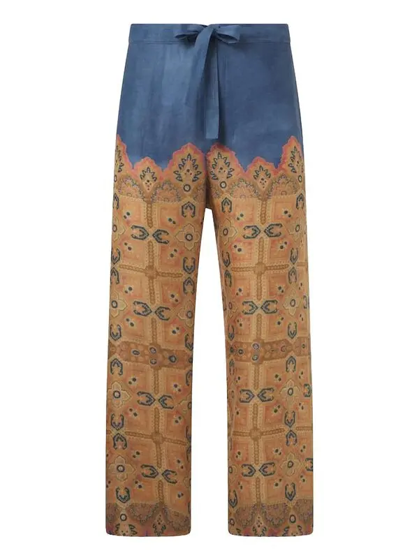 Valentino Garavani Printed Wide-leg Linen Pants - Blue