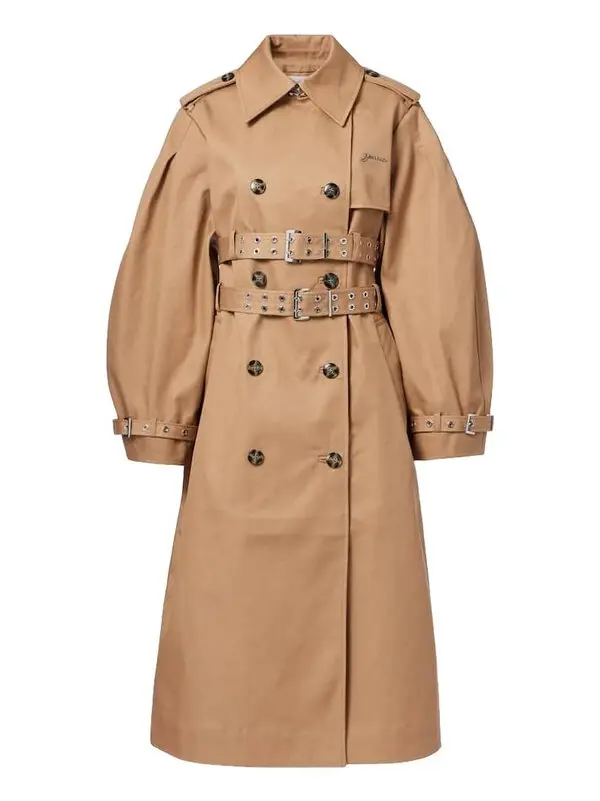 GANNI Cotton Trench Coat - Beige