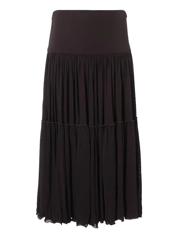 JIL SANDER Pleated Georgette Midi Skirt - Brown