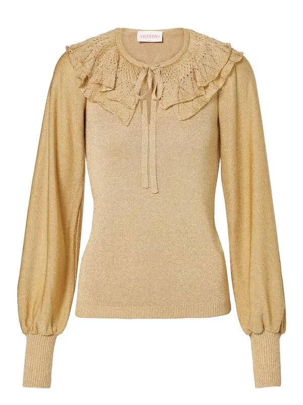 Valentino Garavani Ruffled Lamé Sweater - Gold