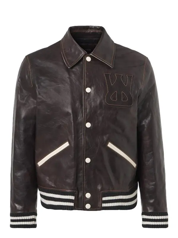 WALES BONNER Prince Leather Varsity Jacket - Brown