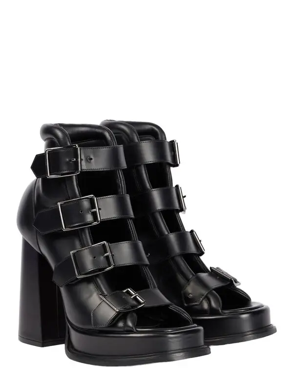 Alexander McQueen Caged 120 Leather Platform Sandals - Black