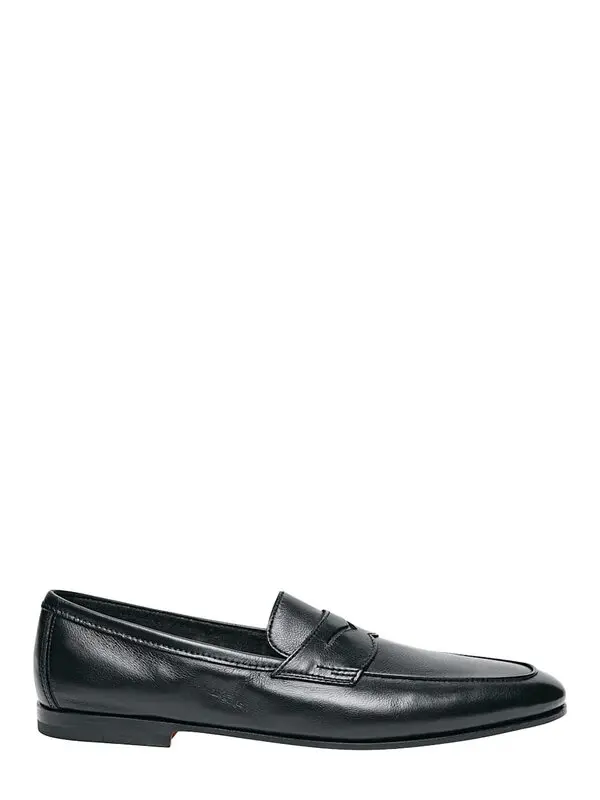 Santoni Carlos Reverse Goodyear Leather Loafers - Black