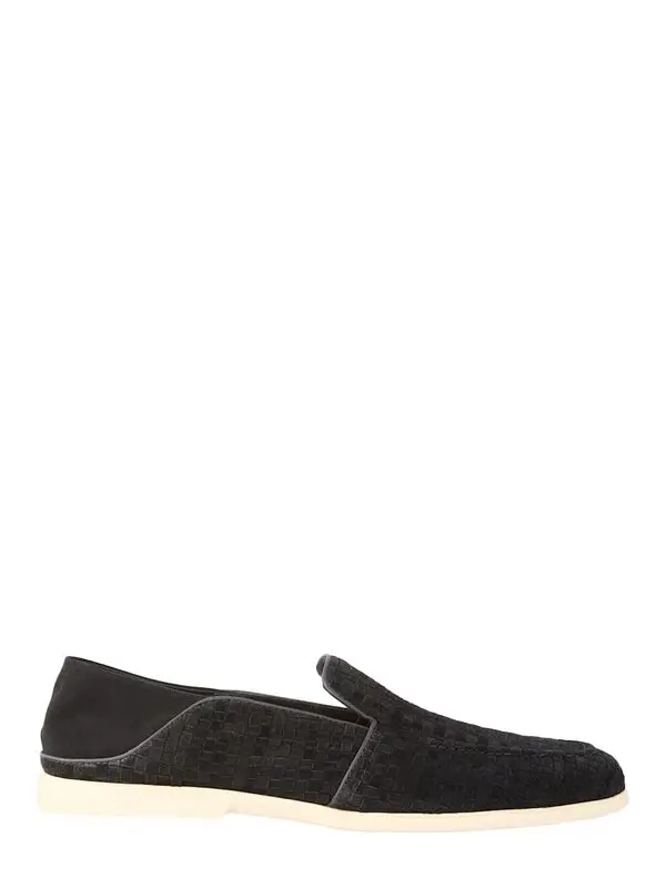 Santoni Theo Woven Suede Loafers - Black