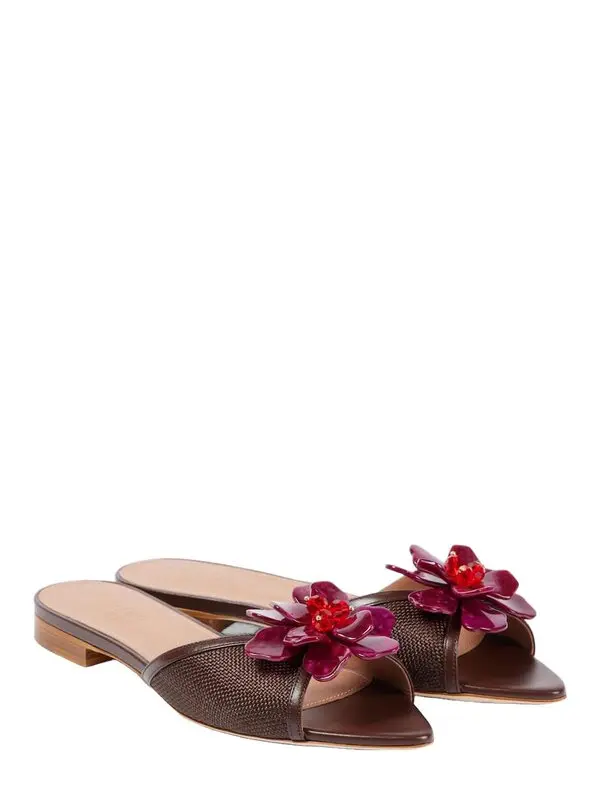 MALONE SOULIERS Cyd Crystal-embellished Raffia Slides - Brown