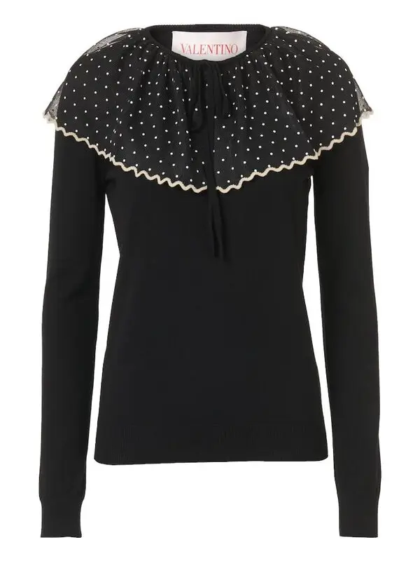 Valentino Garavani Tulle-trimmed Wool Sweater - Black