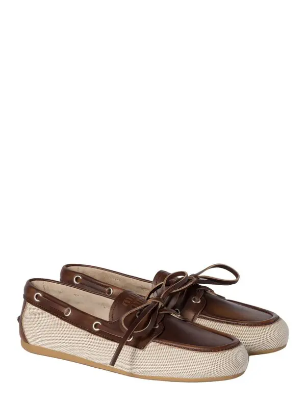 Miu Miu Canvas And Bleached Leather Boat Shoes - Beige/brown