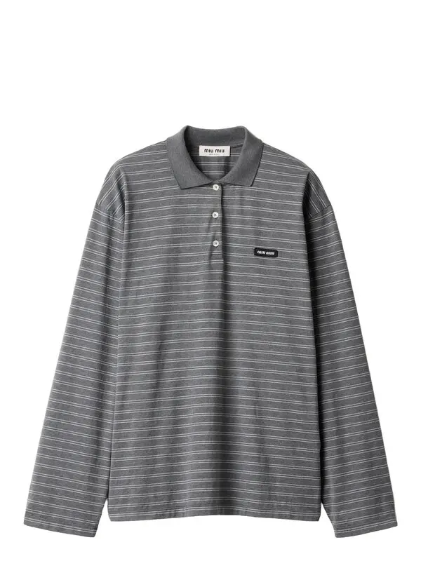 Miu Miu Cotton Jersey Polo Shirt - Slate Gray/white
