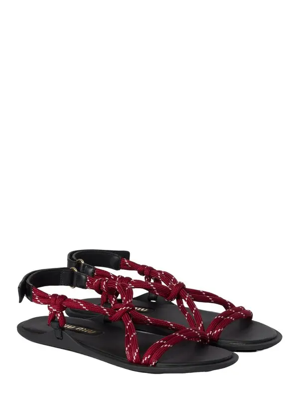 Miu Miu Riviere Cord And Leather Sandals - Amaranth Red