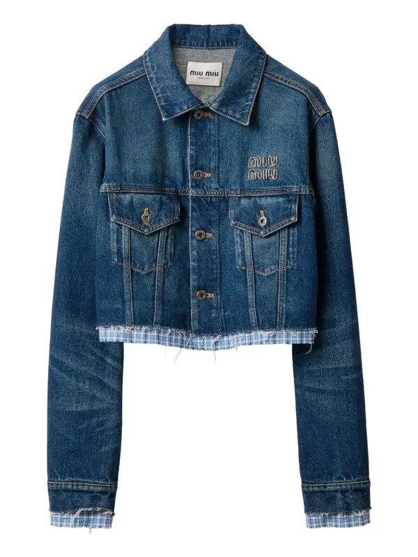 Miu Miu Washed Denim Blouson Jacket - Navy