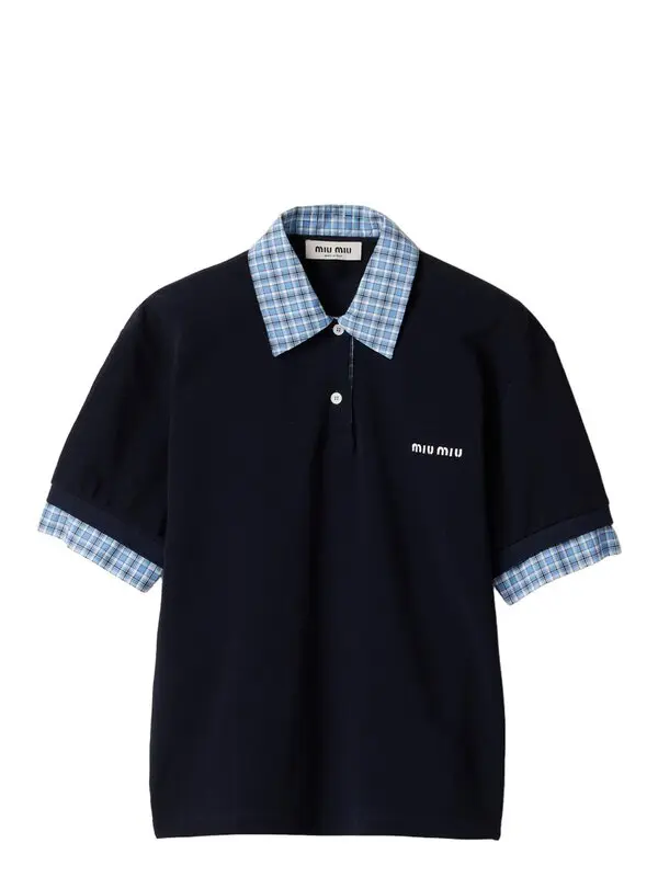 Miu Miu Piqué And Poplin Polo Shirt - Navy