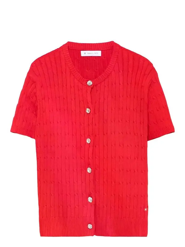 MANUEL RITZ Cotton Short-sleeve Cardigan - Red