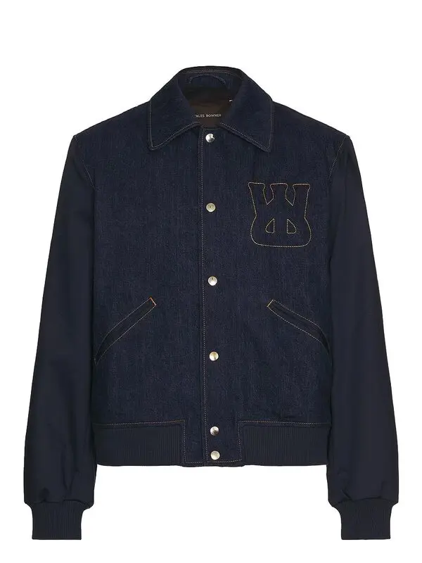 WALES BONNER Echo Denim Varsity Jacket - Indigo