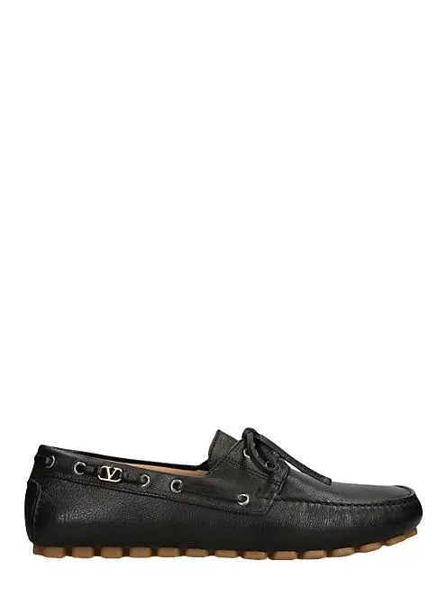 Valentino Garavani Driver Fastaway Leather Loafers - Black