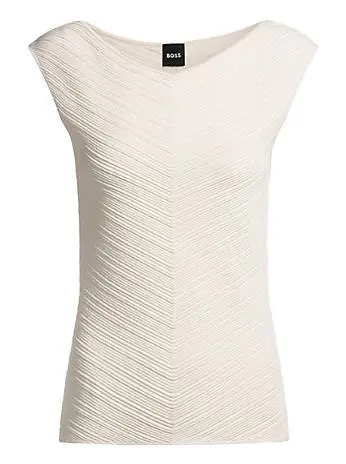 BOSS Ribbed Sleeveless Knitted Top - Open White