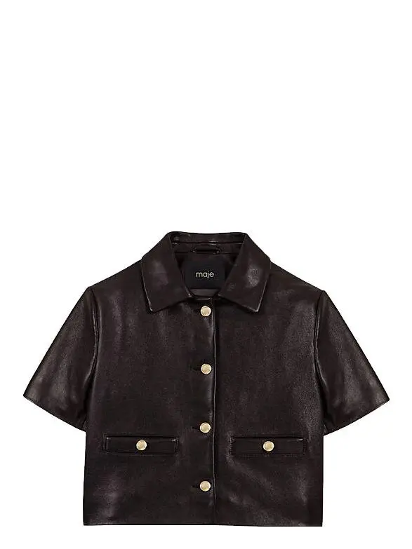 Maje Cropped Short-sleeve Leather Jacket - Noir / Gris